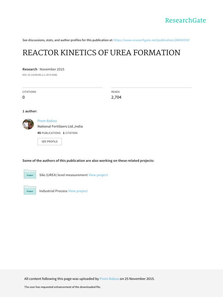 Reactor Kinetics of Urea Formation: November 2015 | PDF | Urea ...