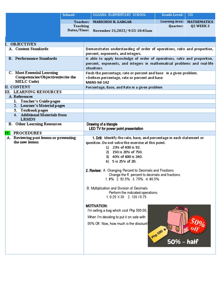 Math 6 COT Q2 DLP 2022 | PDF