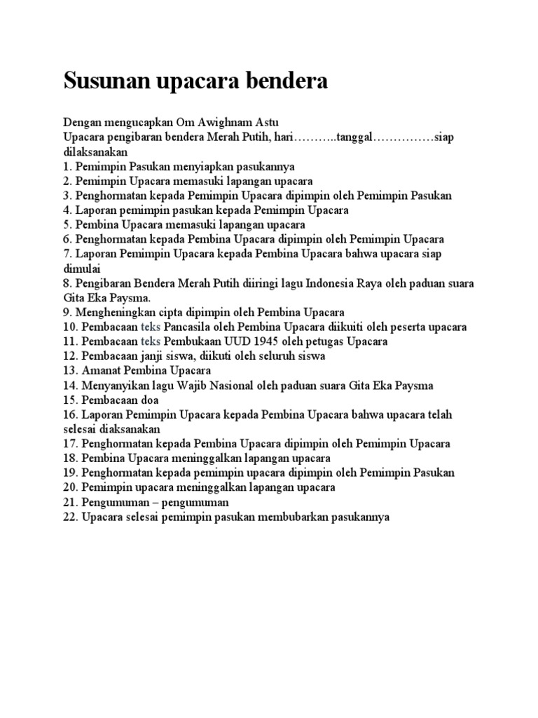 Susunan Teks Upacara Bendera | PDF