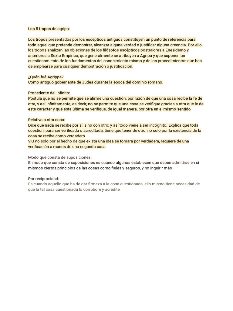 Los 5 tropos de Agripa explicados | PDF