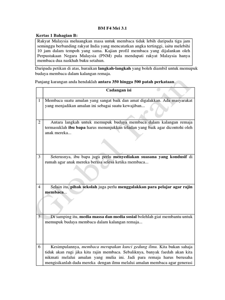 BM F4 Mei 3.1 Kertas 1 Bahagian B:: Antara Langkah Untuk Memupuk Budaya Membaca Dalam Kalangan ...