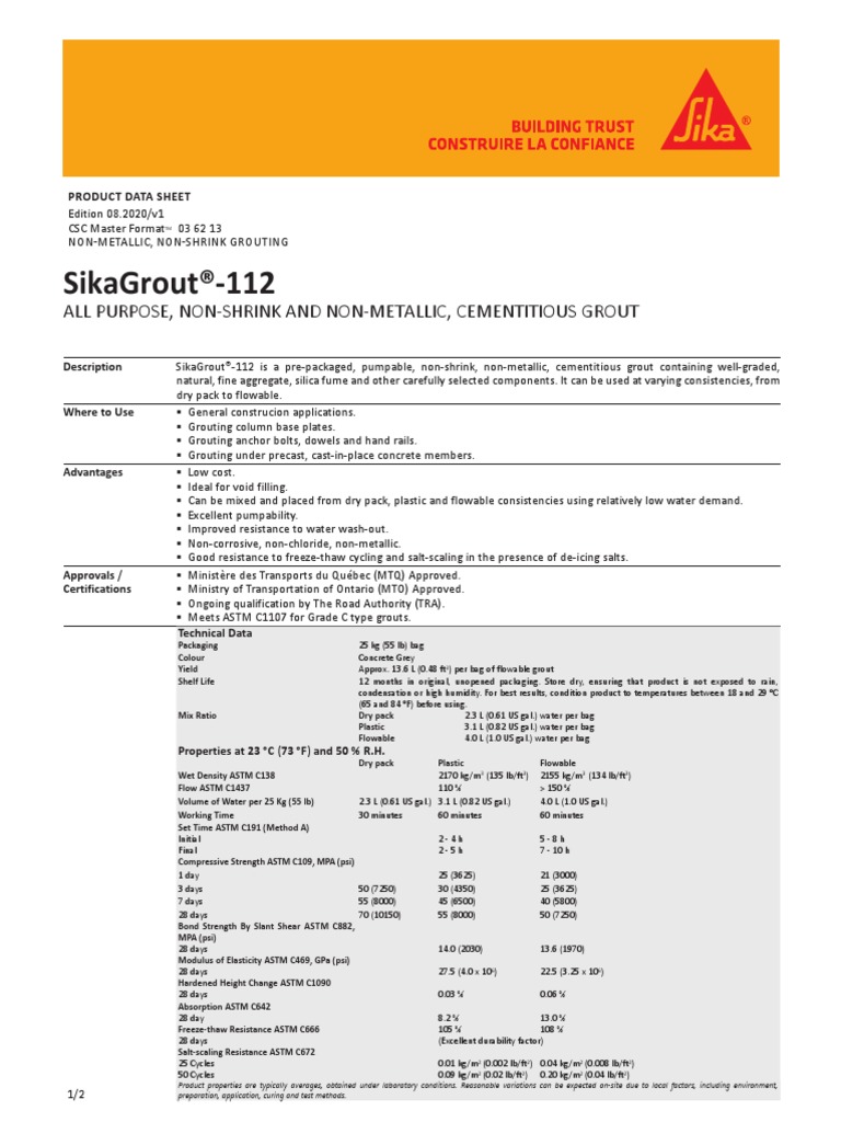 SikaGrout 112 - Pds en PDF | PDF | Concrete | Materials