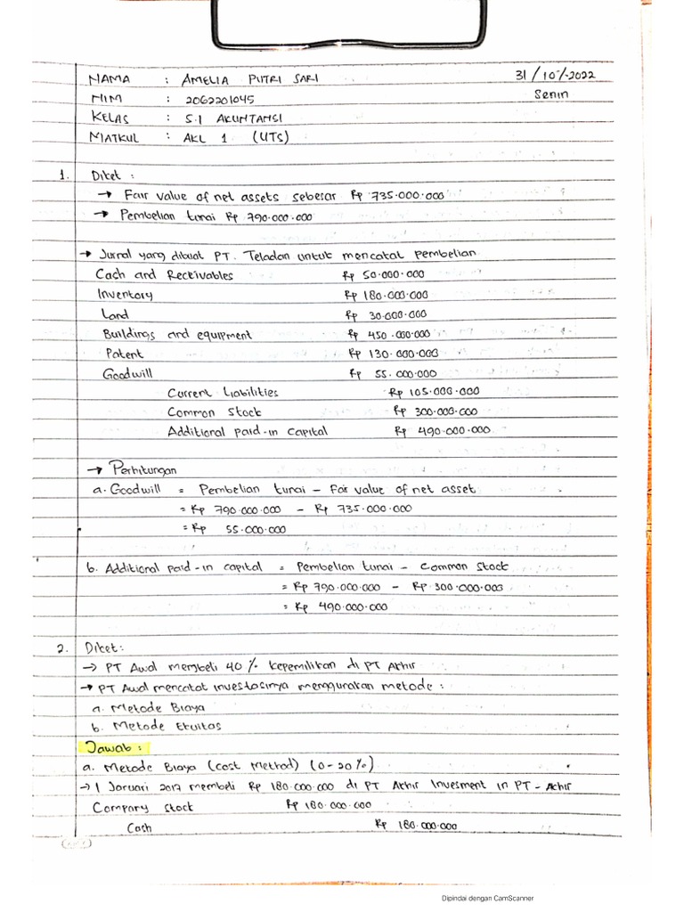 Uts Akl 1 (Amelia Putri Sari-2062201045) 5.1 Akuntansi | PDF