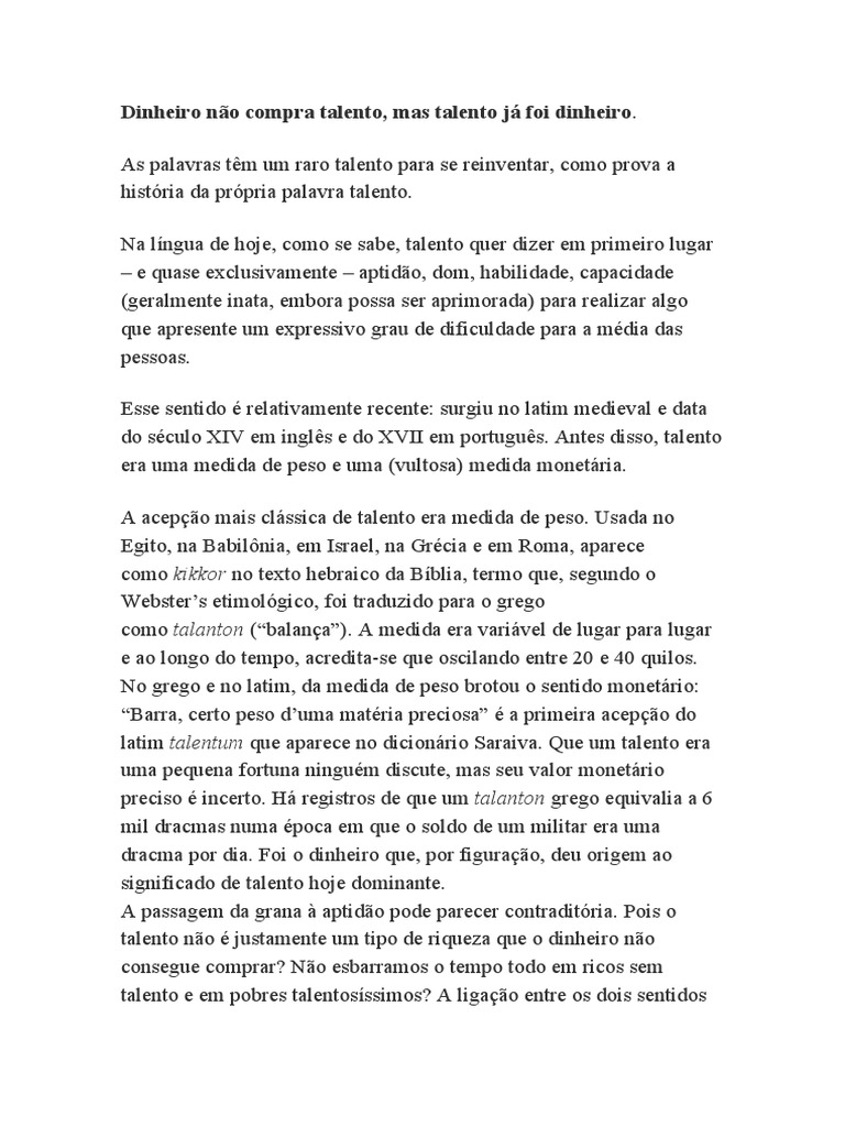 Dinheiro Não Compra Talento | PDF | Dinheiro | Latim