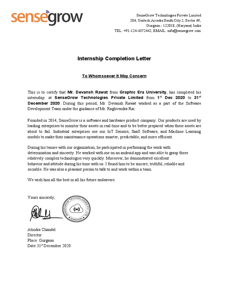 Internship Certificate for Devansh Rawat | PDF