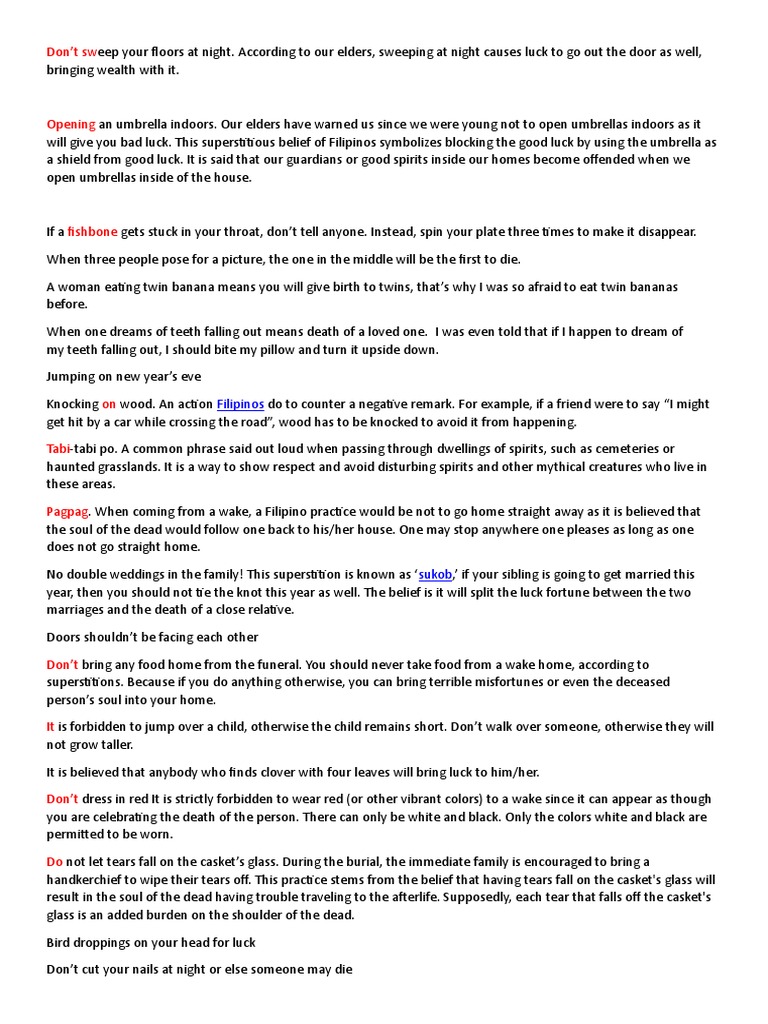 Superstitious Beliefs | PDF | Luck | Funeral