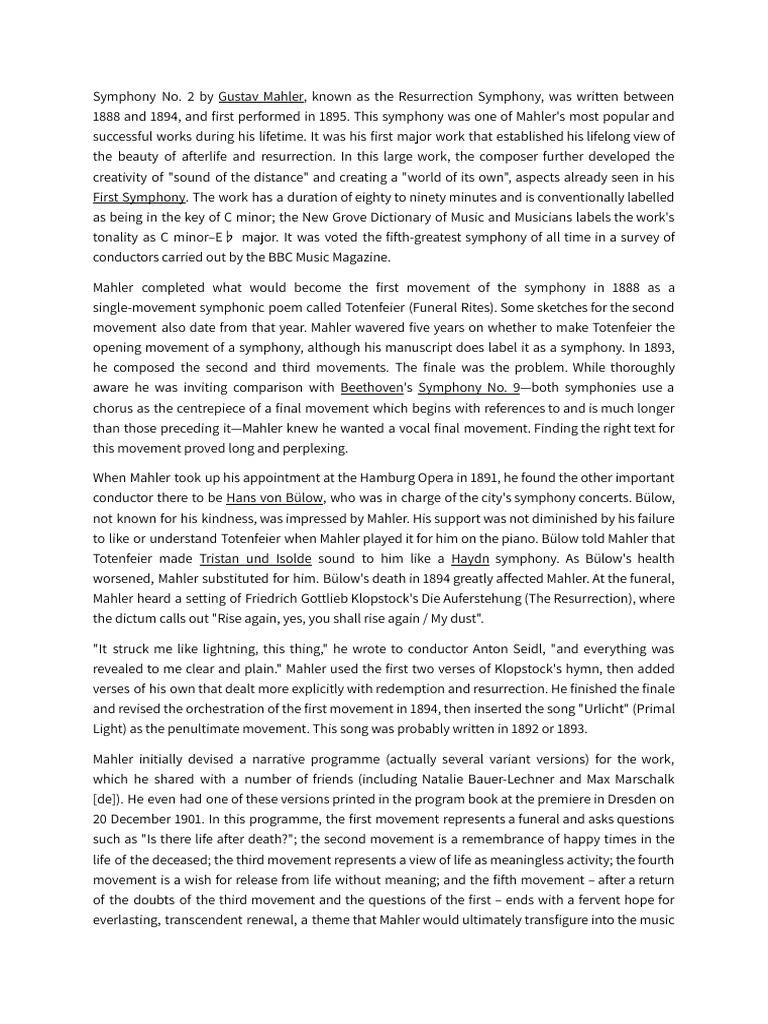 Mahler's 2nd Symphony - About PDF | PDF | Music Theory | Classical Music