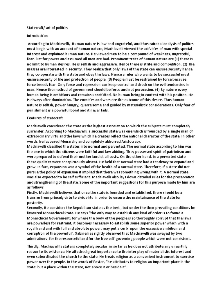 Machiavelli Statecraft and Art of Politics | PDF | The Prince | Niccolò ...