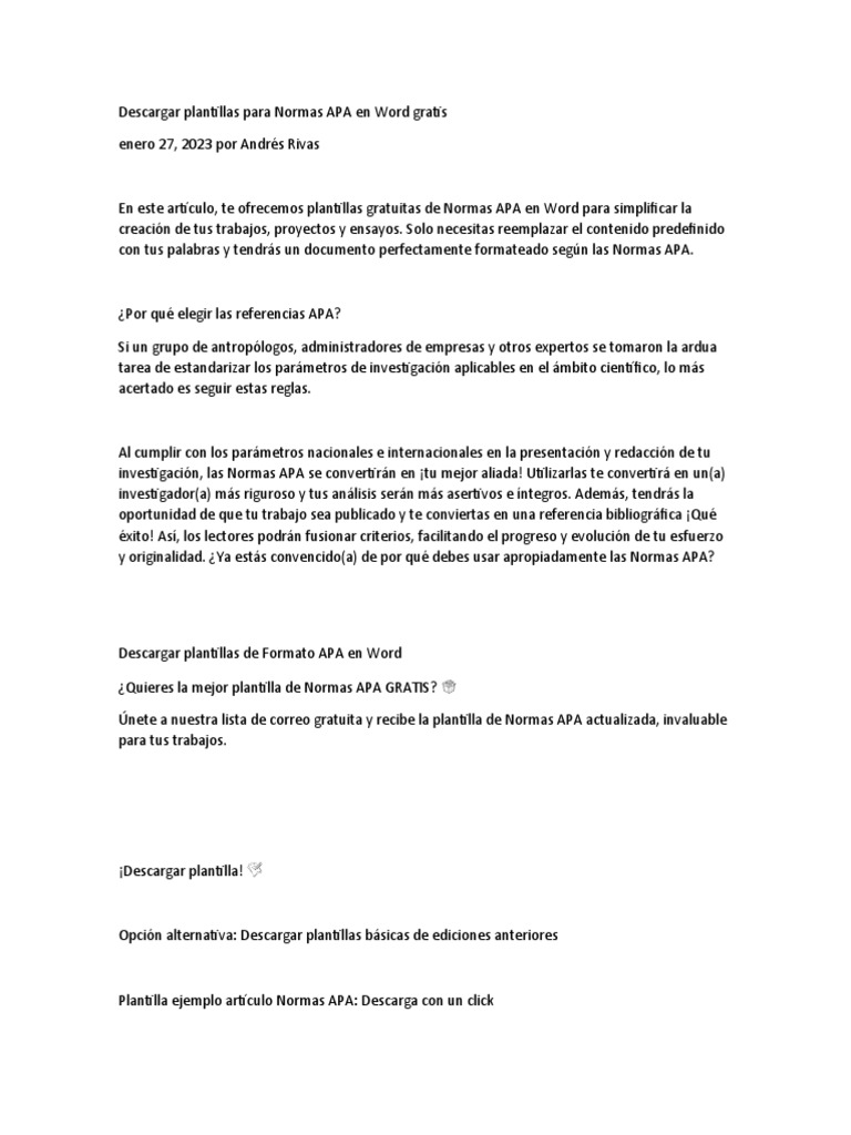 Descargar Plantillas para Normas APA en Word Gratis | PDF