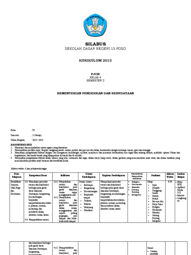 SILABUS PJOK Kelas 4 Sem 2 | PDF