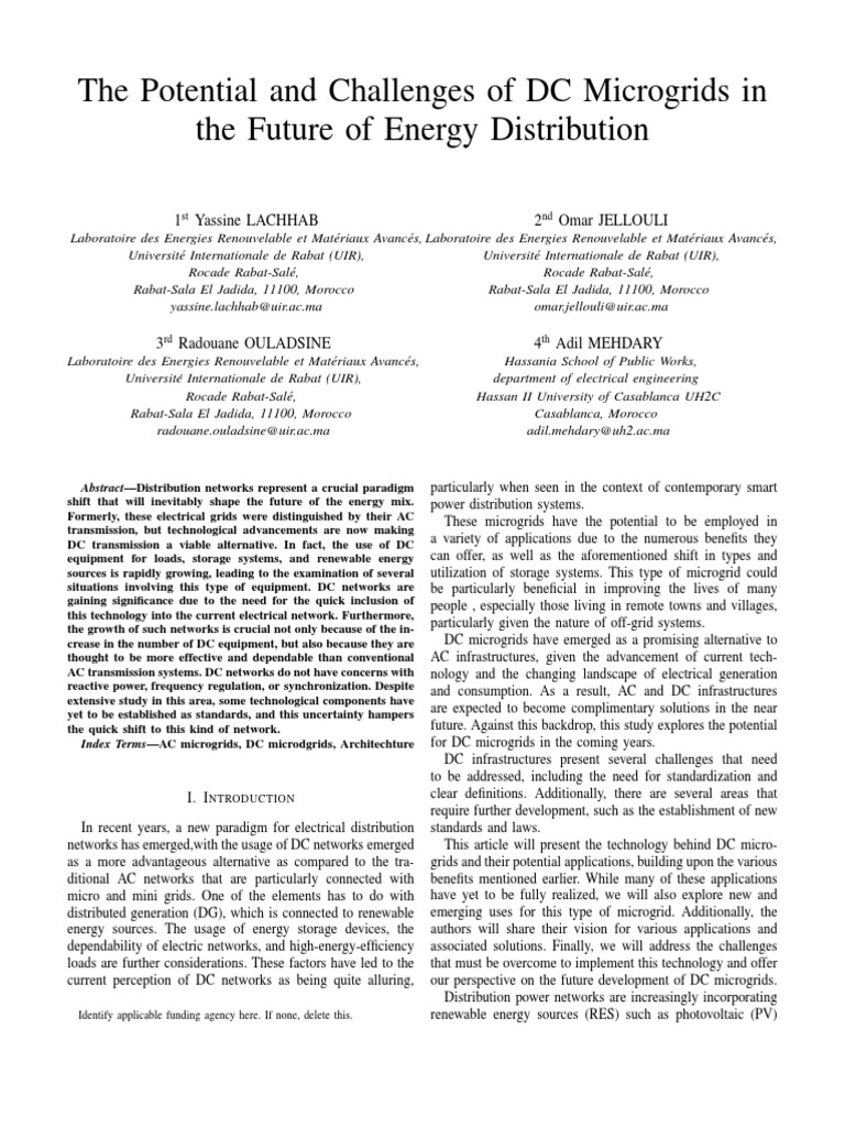 The Potential and Challenges of DC Microgrids in | PDF