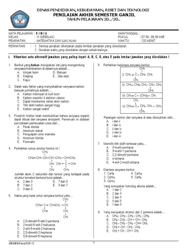 Soal Pas Kimia Kelas Xi K13 | PDF