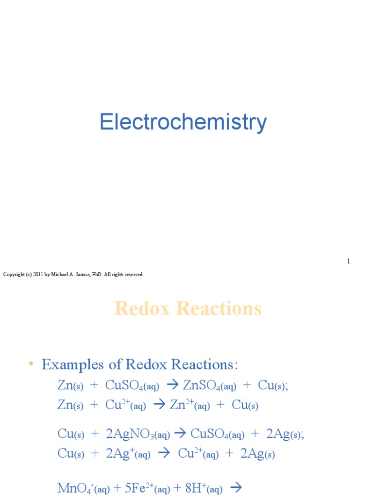 6.1. Electrochemistry | PDF | Redox | Electrochemistry