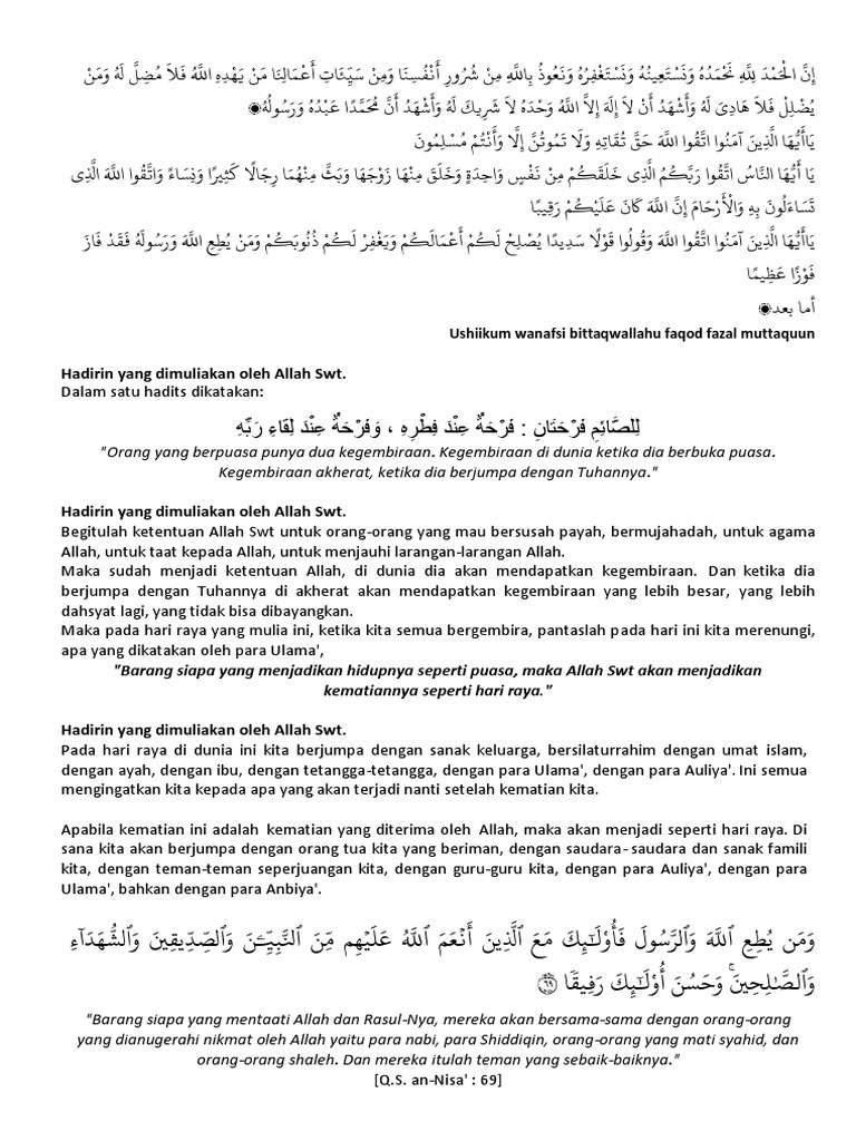 KHUTBAH IDUL FITRI LENGKAP Refisi2 PDF | PDF