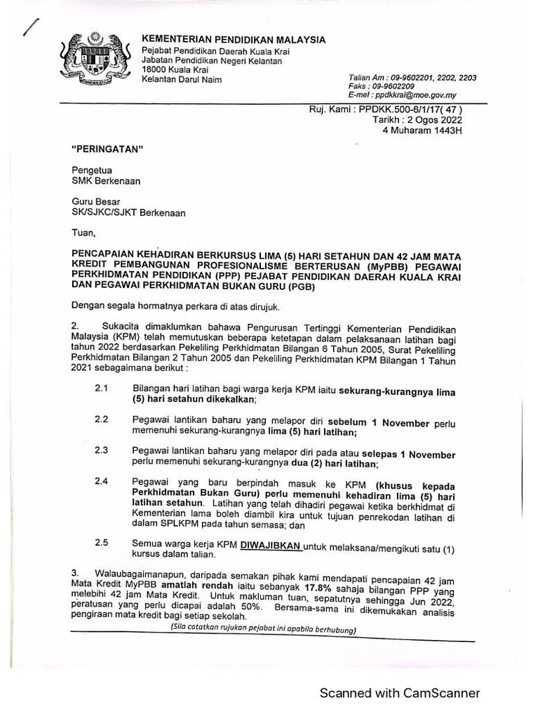 Surat Peringatan Pencapaian Kehadiran Be | PDF