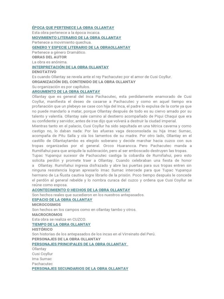 Ollantay: Drama Quechua Incaico | PDF | Andes | Perú
