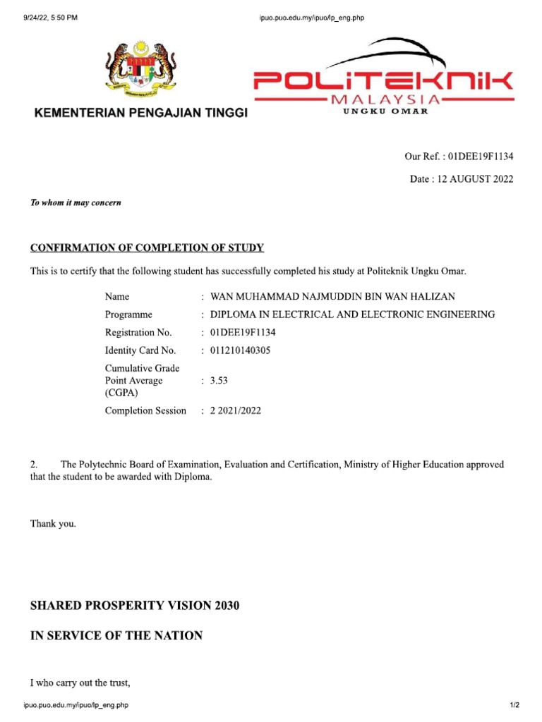 Surat Tamat Pengajian PDF | PDF