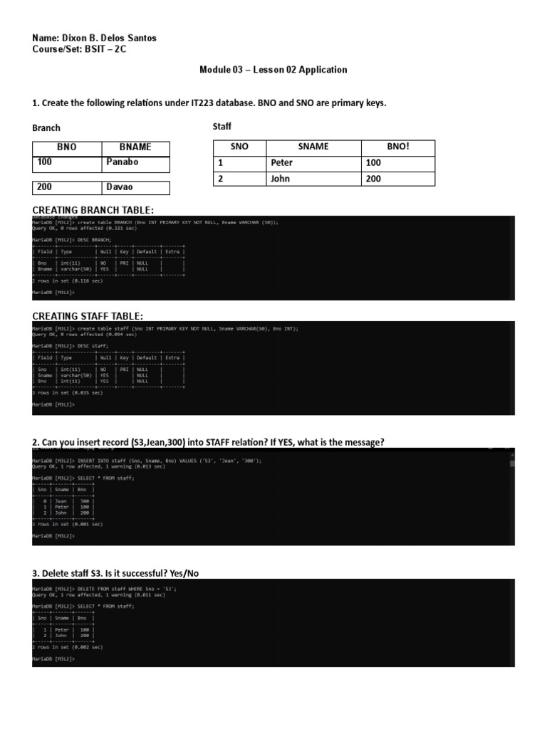IT223-BSIT2C-Delos Santos-Module 03-Lesson 02 (Application) | PDF | Databases | Software Design