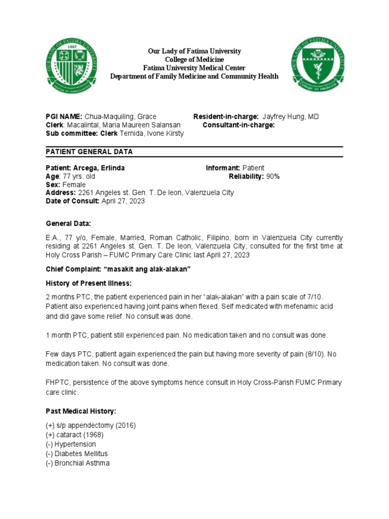 Arcega Erlinda | PDF | Medical Specialties | Clinical Medicine