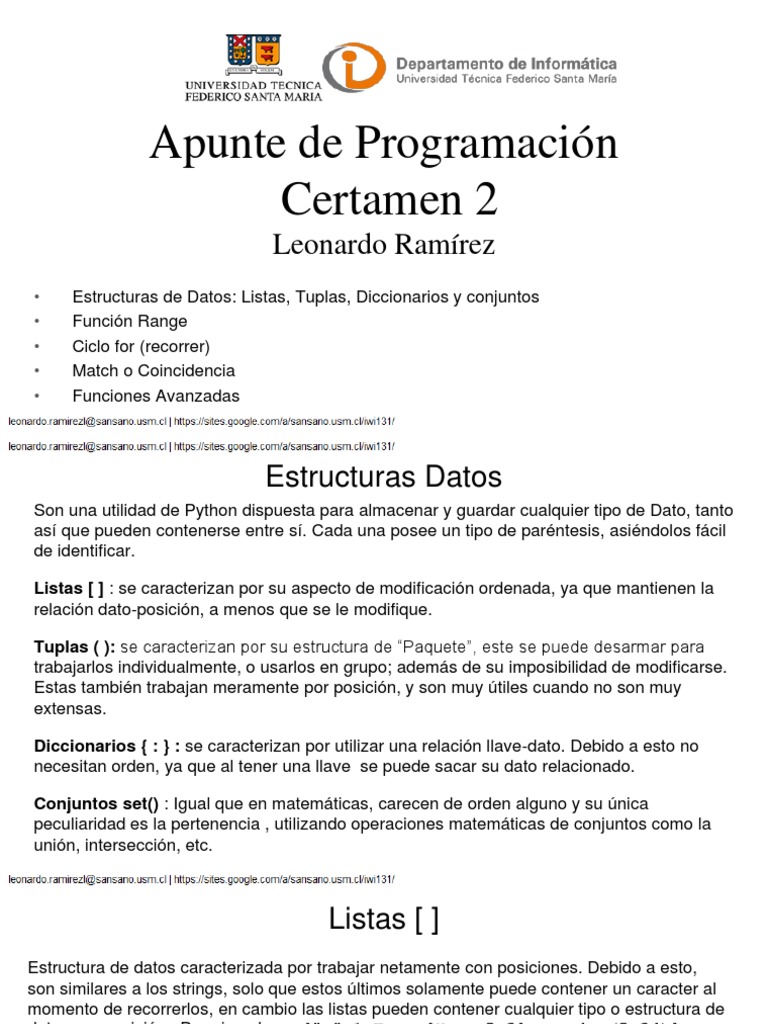 Apunte Certamen 2 | PDF | Python (lenguaje de programación) | Conjunto (Matemáticas)