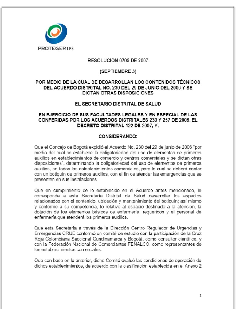 Resolución 0705 DE 2007 - Botiquín | PDF