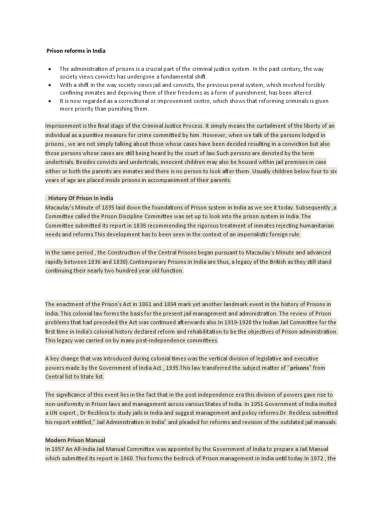 Prison Reforms in India | PDF