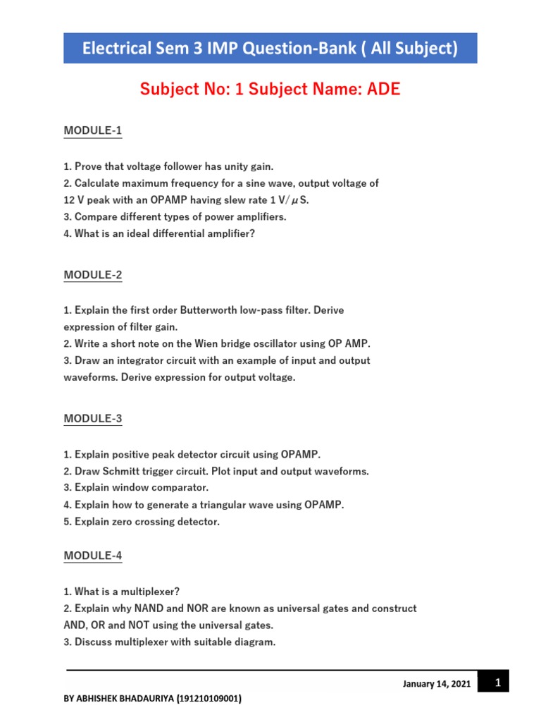 Electrical Engineering Sem 3 Question Bank | PDF | Analog To Digital ...
