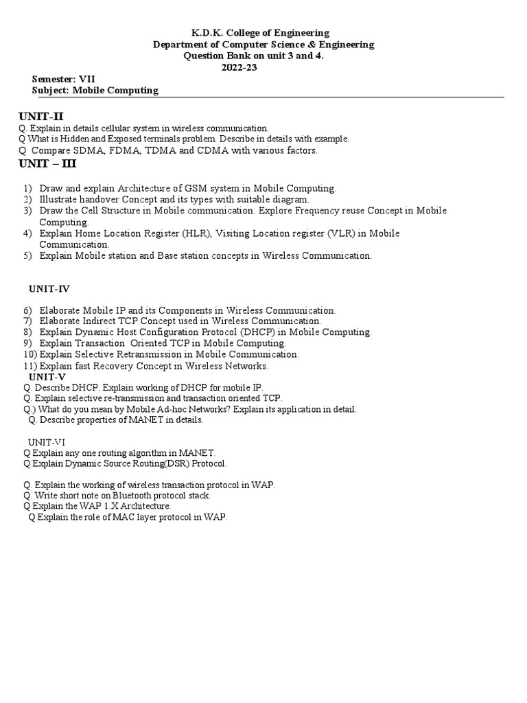 Question Bank MC Unit 2 3 4 5 6 | PDF