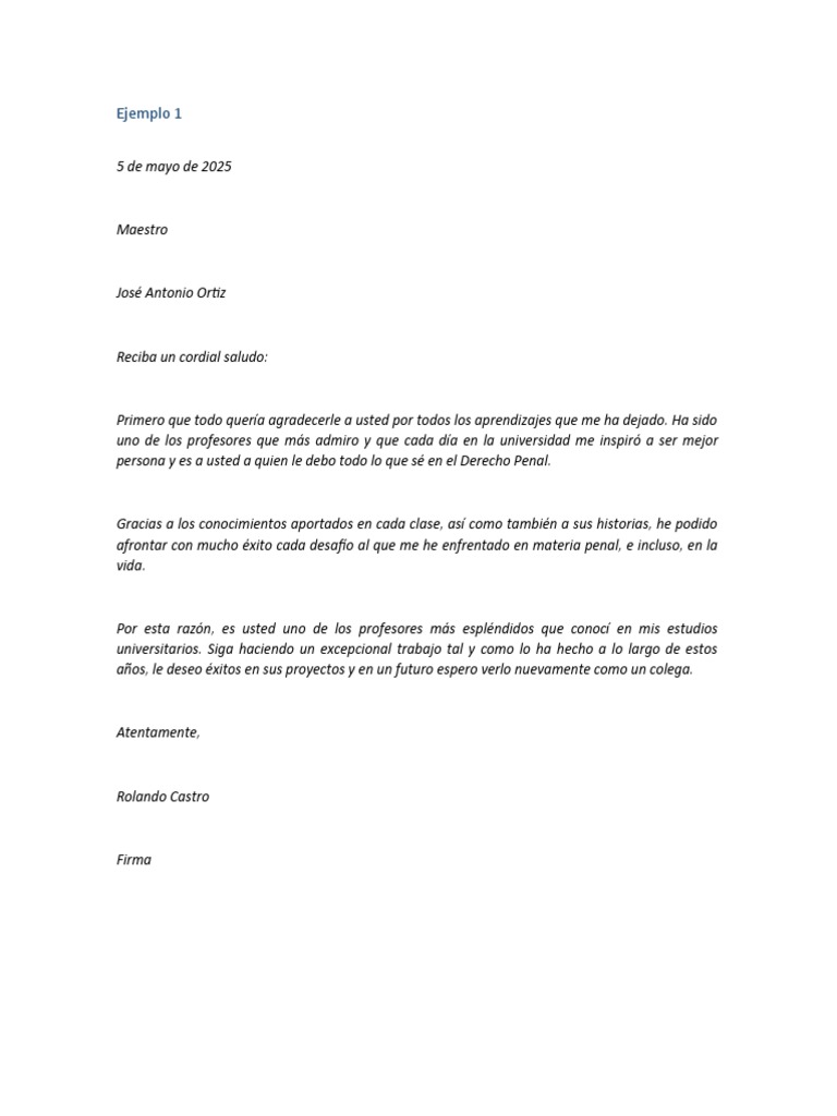Ejemplos-de-Carta Formal para Un Profesor | PDF | Maestros