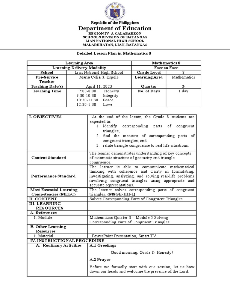 Solving CPCTC - Lesson Plan | PDF | Cognition | Mathematics