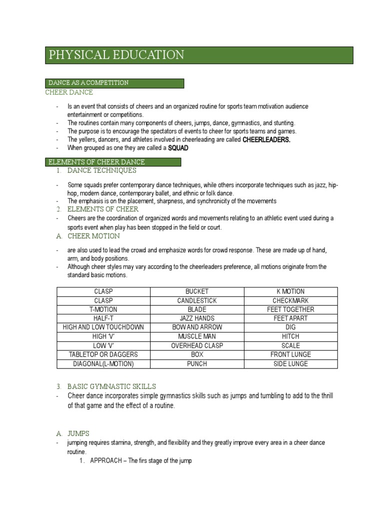Physical Education Reviewer | PDF | Cheerleading | Dances
