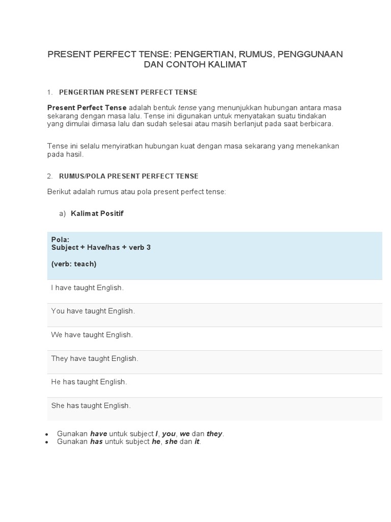 MATERI PRESENT PERFECT TENSE.docx | PDF