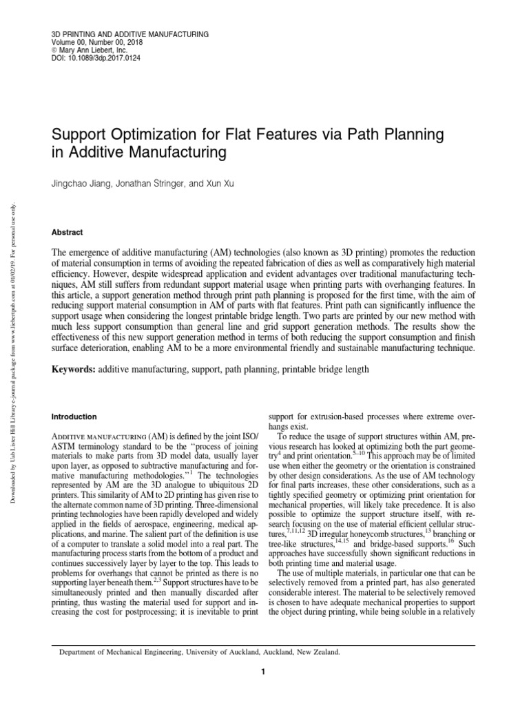 Support Optimization For Flat Features Via Path Planning in Additive ...