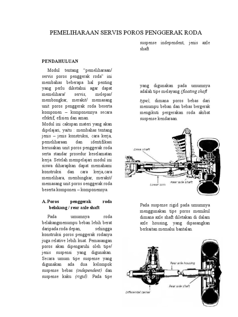Jurnal Bahan Ajar - Pemeliharaan - Servis - Poros - Roda | PDF