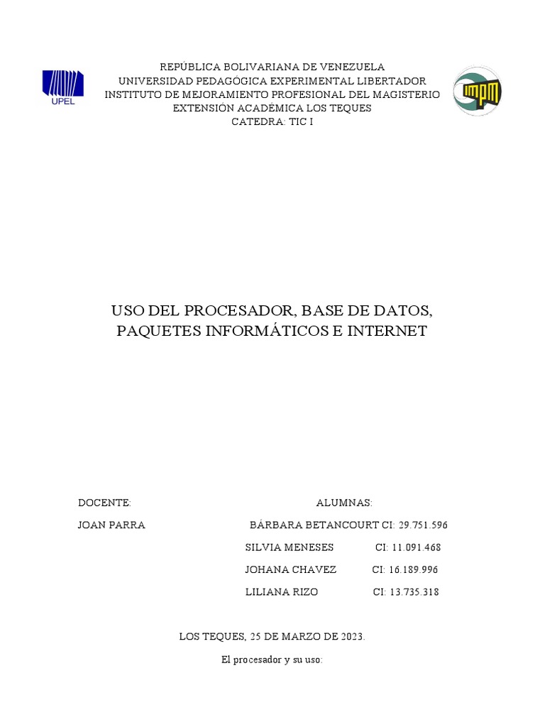 Trabajo Uso Procesador Tic | PDF | Bases de datos | Informática