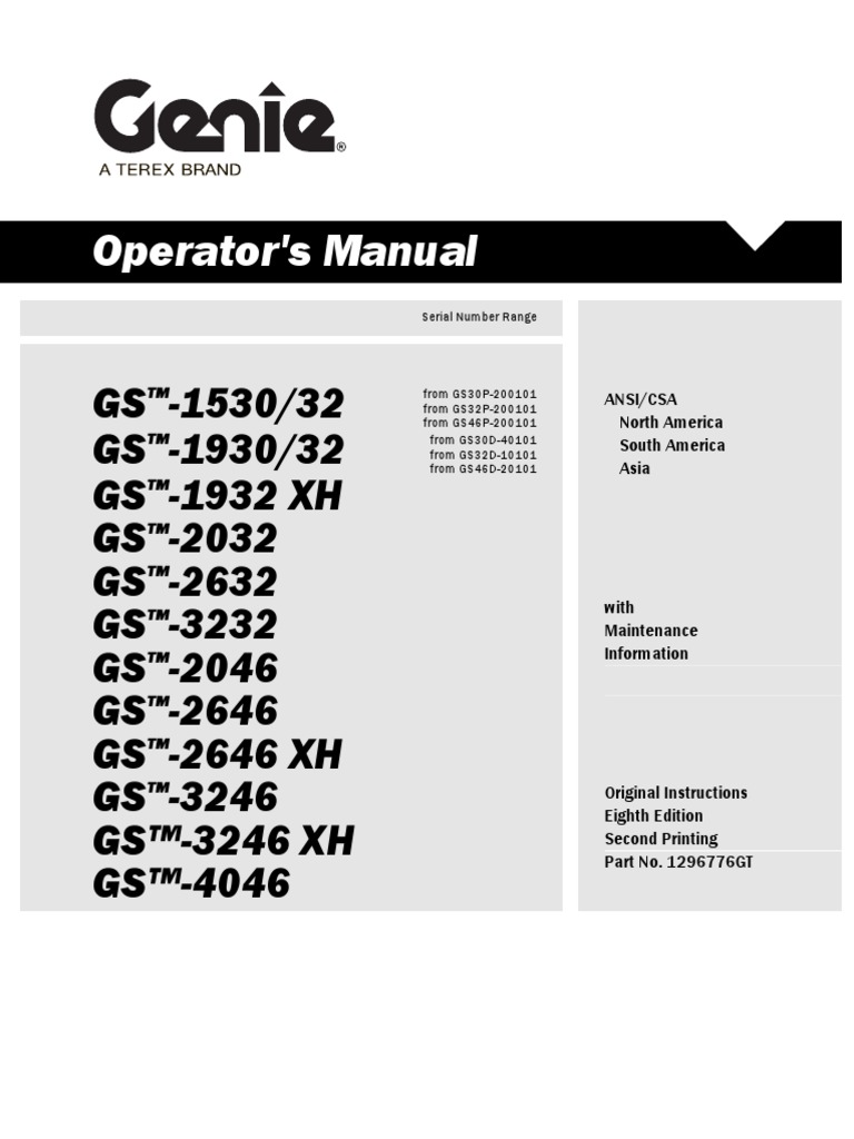 Genie - Operator Manual GS 32 - 46 PDF | Download Free PDF | Safety ...