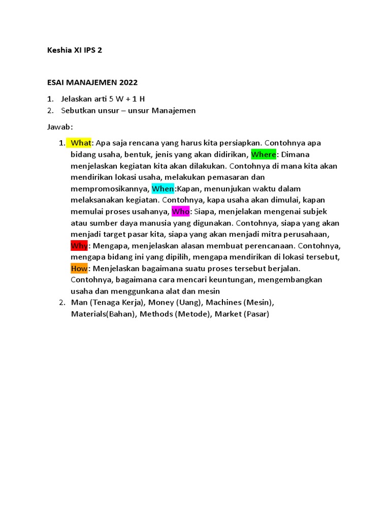 ESAI MANAJEMEN 2022 Keshia XI IPS 2 | PDF