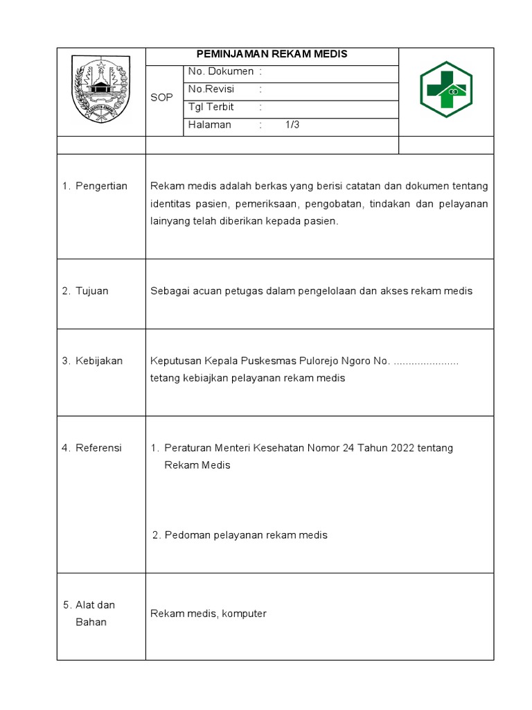 Sop Peminjaman Rekam Medis | PDF