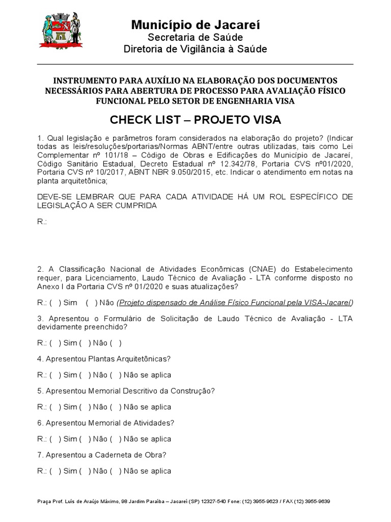 Check List Projeto Visa - Rev 04 | PDF