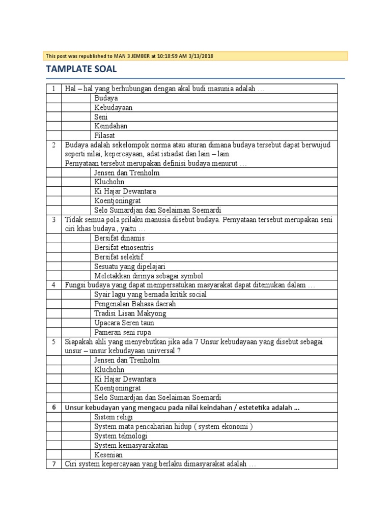 Template Soal Pas SBD Kelas X | PDF