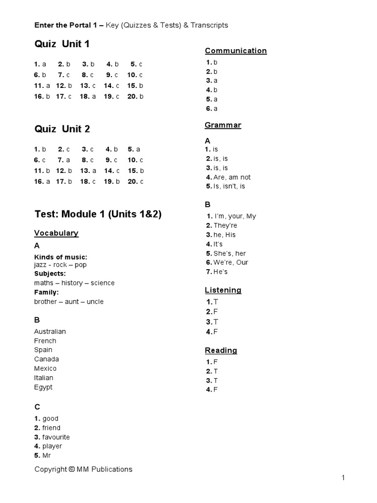 Enter The Portal 1 Key (Quizzes Tests) Transcripts | PDF | Quiz