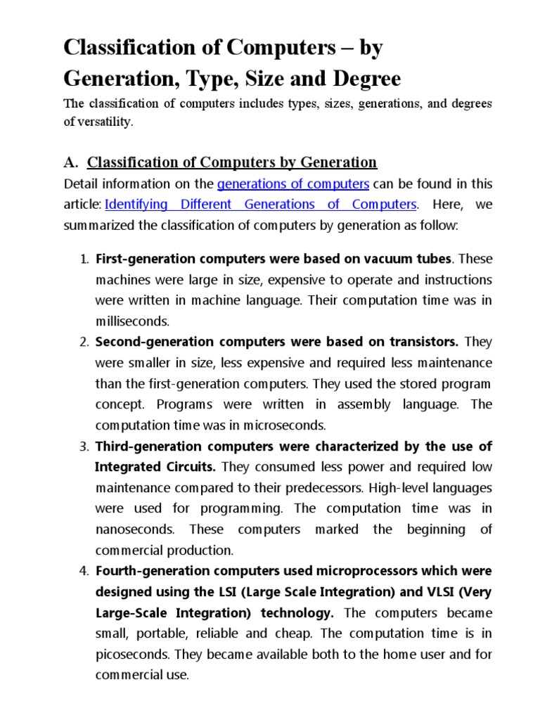 Classification of Computers | PDF | Operating System | Personal Digital ...