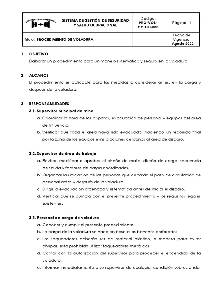 Procedimiento de Voladura | PDF | Seguridad y salud ocupacional