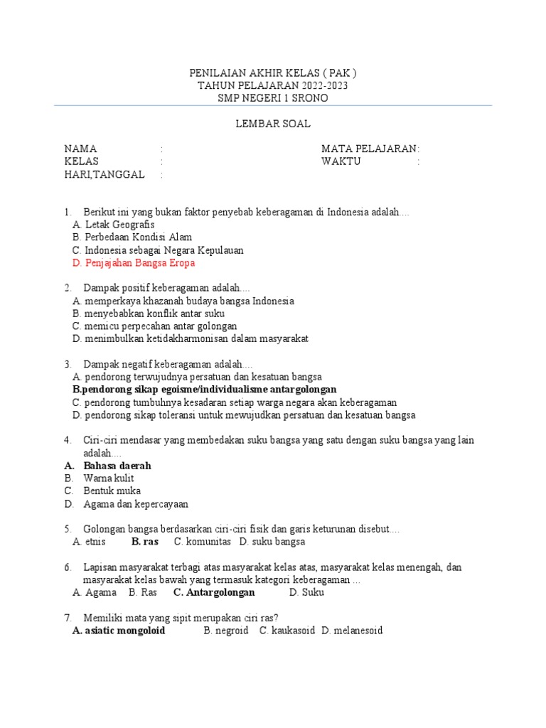 Soal Semester Genap 2023 | PDF