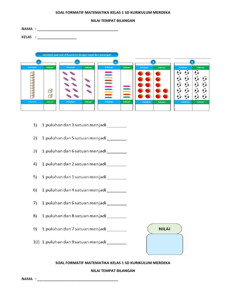 Soal Formatif Matematika Kelas 1 SD | PDF
