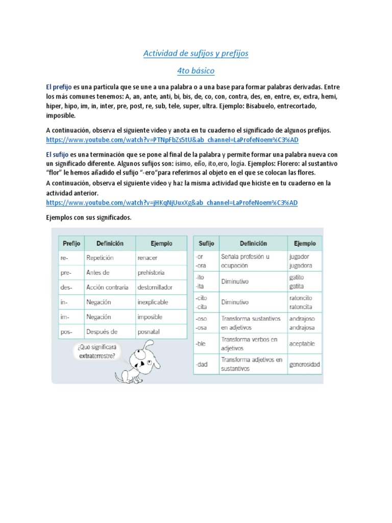 Actividad de Sufijos y Prefijos | PDF