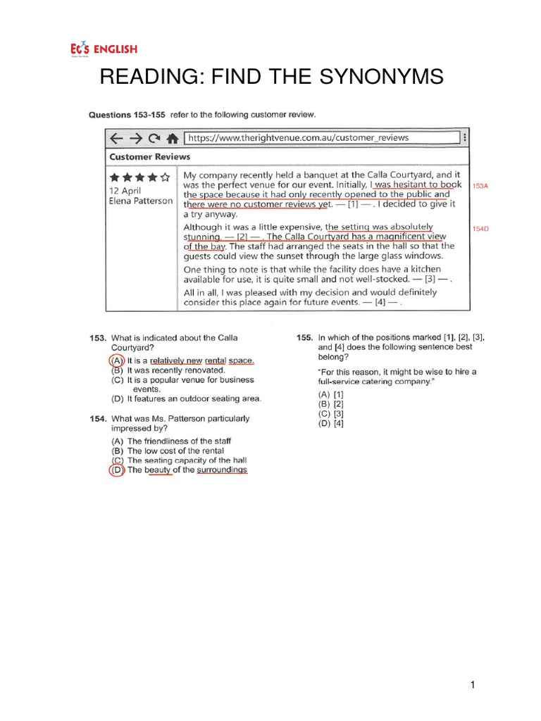 Day 7 8 Reading Find The Synonyms PDF | PDF
