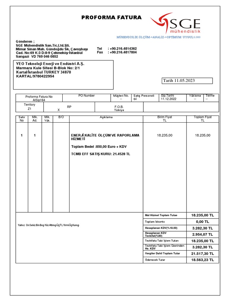 YEO ENERJİ_PROFORMA FATURA (1).pdf | PDF