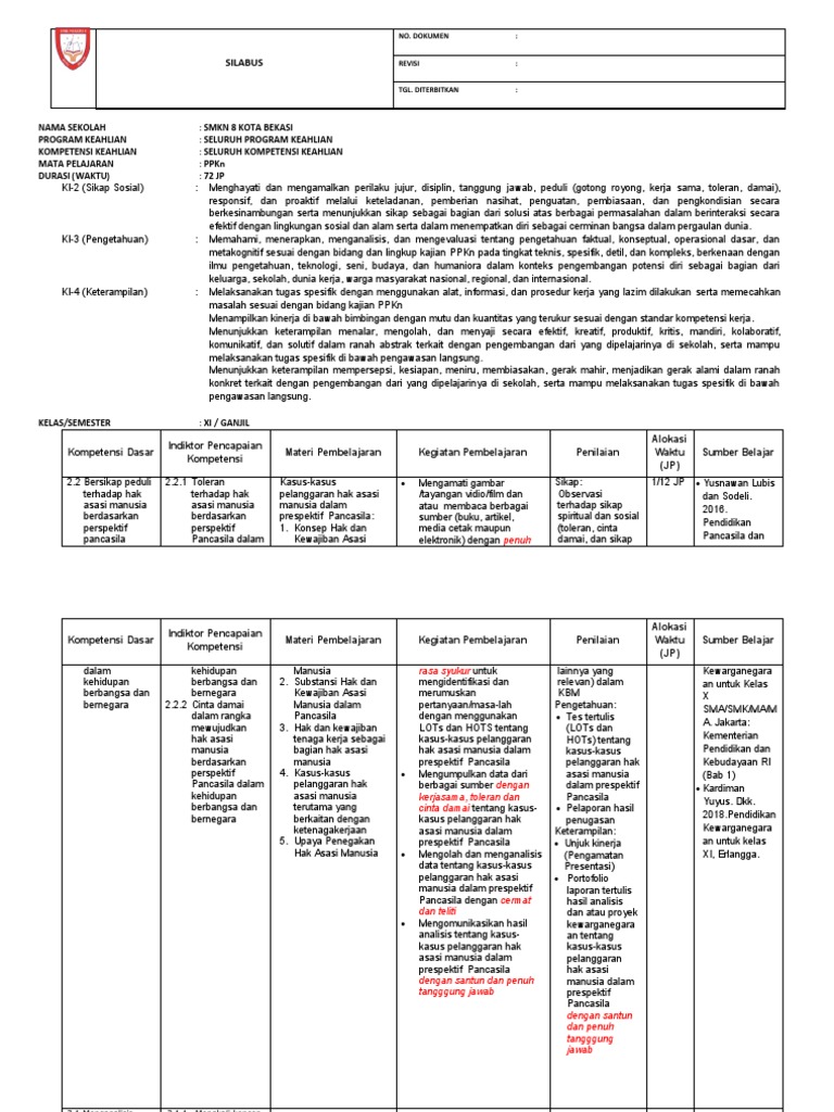 Silabus Xi SMT 1 Tp. 2022-2023 SC | PDF