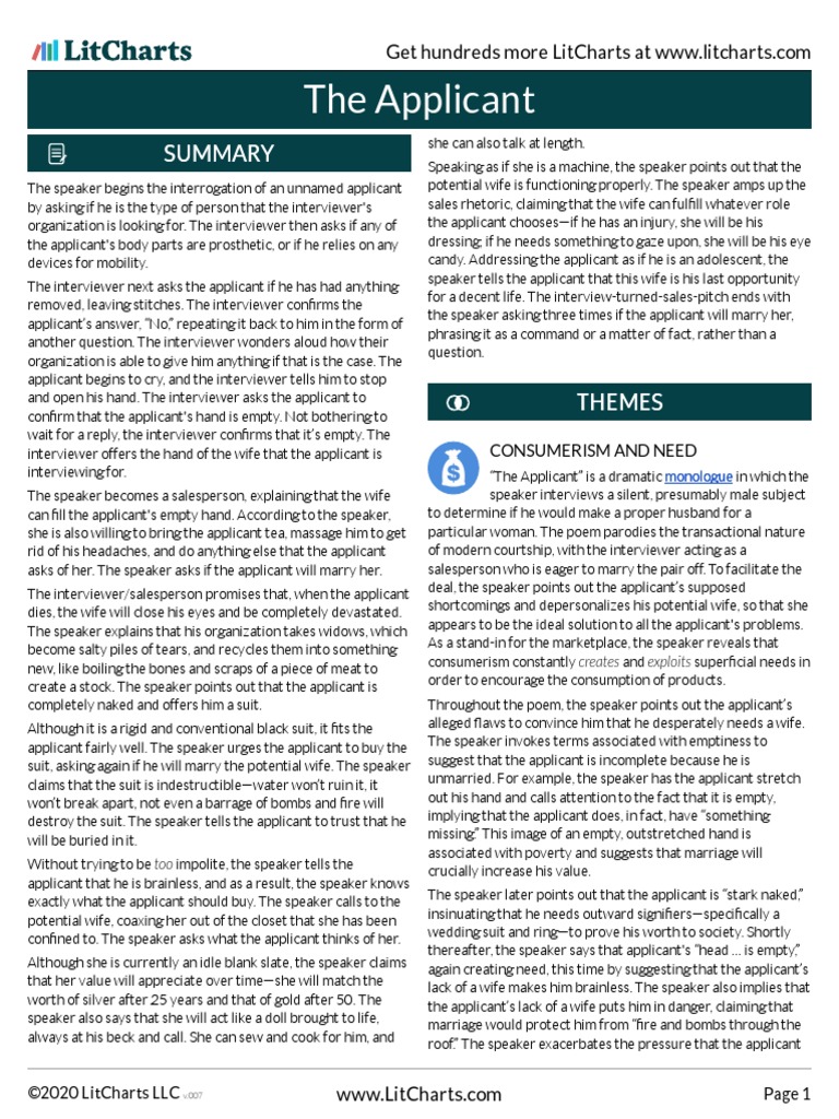 LitCharts The Applicant | PDF